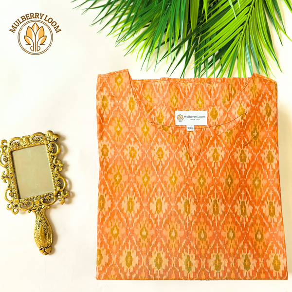 Radiant Yellow Ikkat Silk Kurta – Mulberry Loom